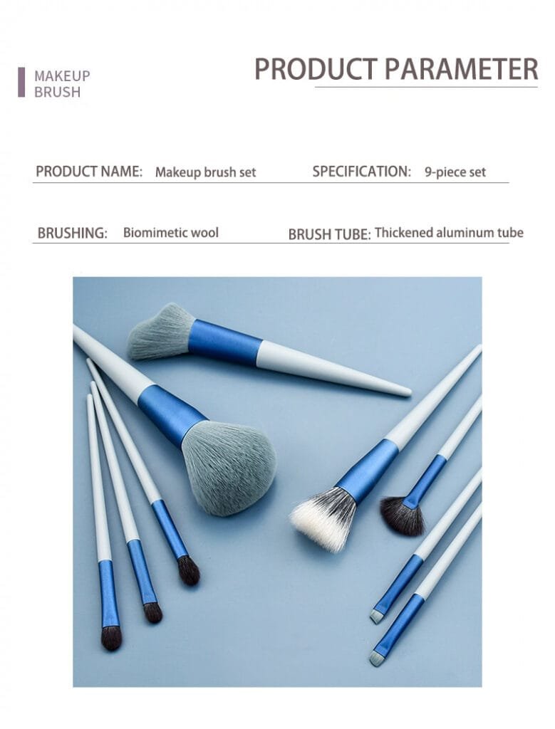 9pcs blue makeup brushes animal hair - DADA